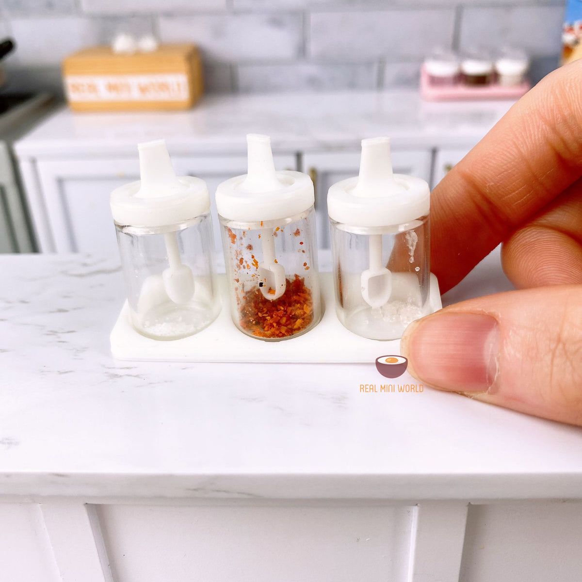 Miniature White Seasoning Jar & Spoon Set | Tiny Cooking Shop – Real ...