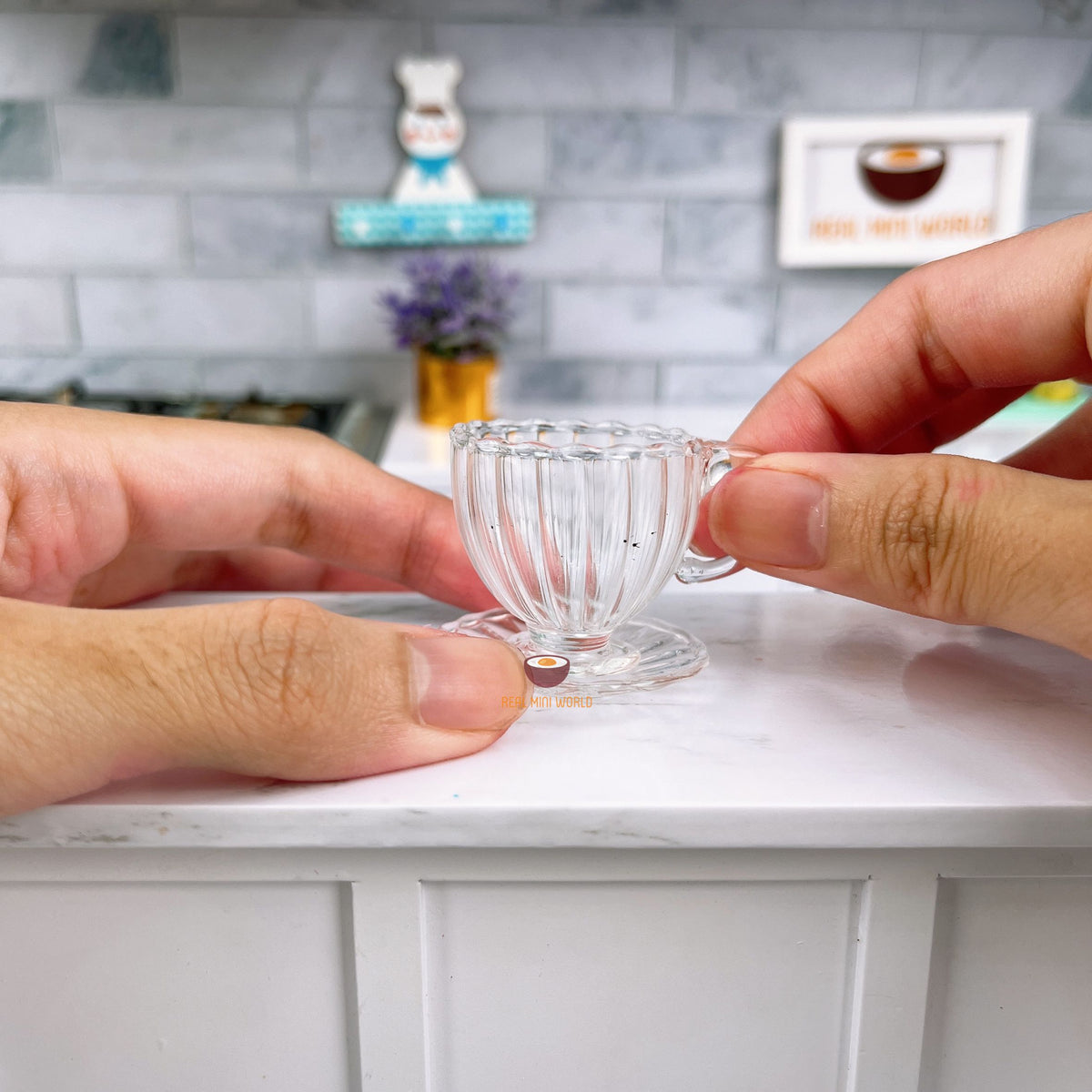 Miniature Glass Coffe Cug & Plate Set | Mini Cooking Shop – Real Mini World