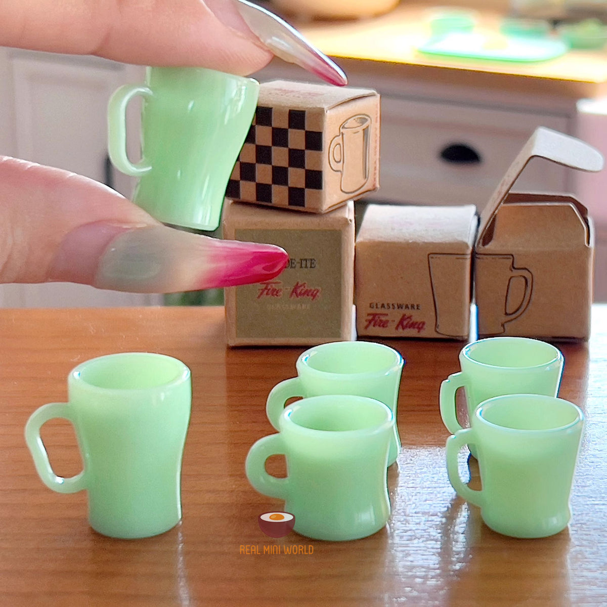 Miniature Collector Mug Set in Milky green | Miniature Cooking Shop ...