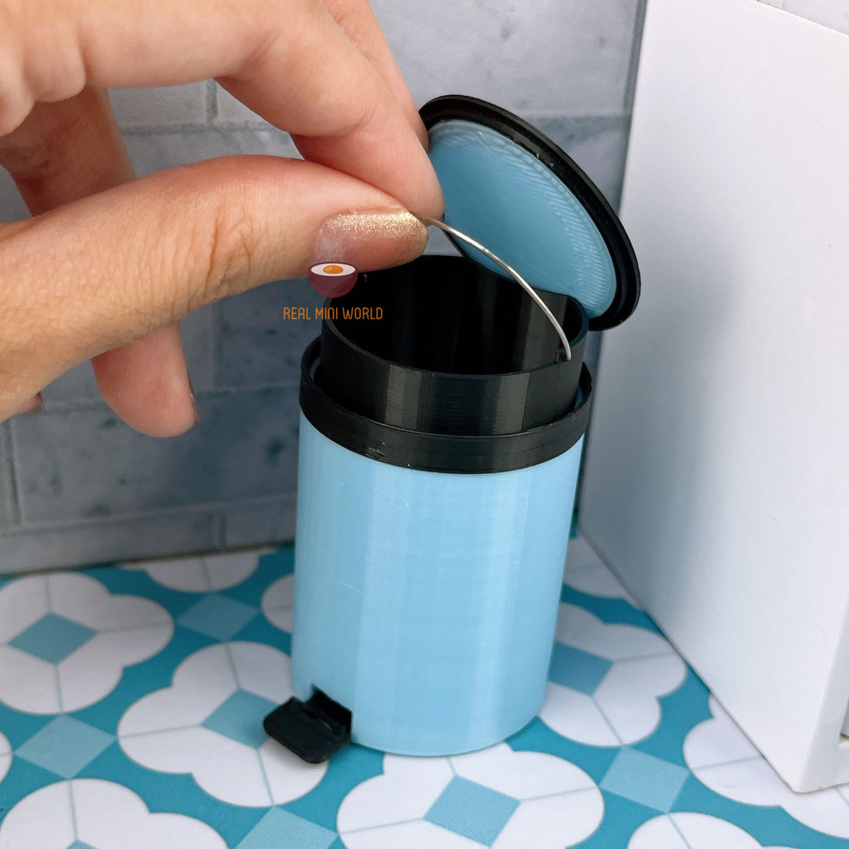 Miniature Real Trash Can in Blue | Functioning Miniature Shop – Real ...