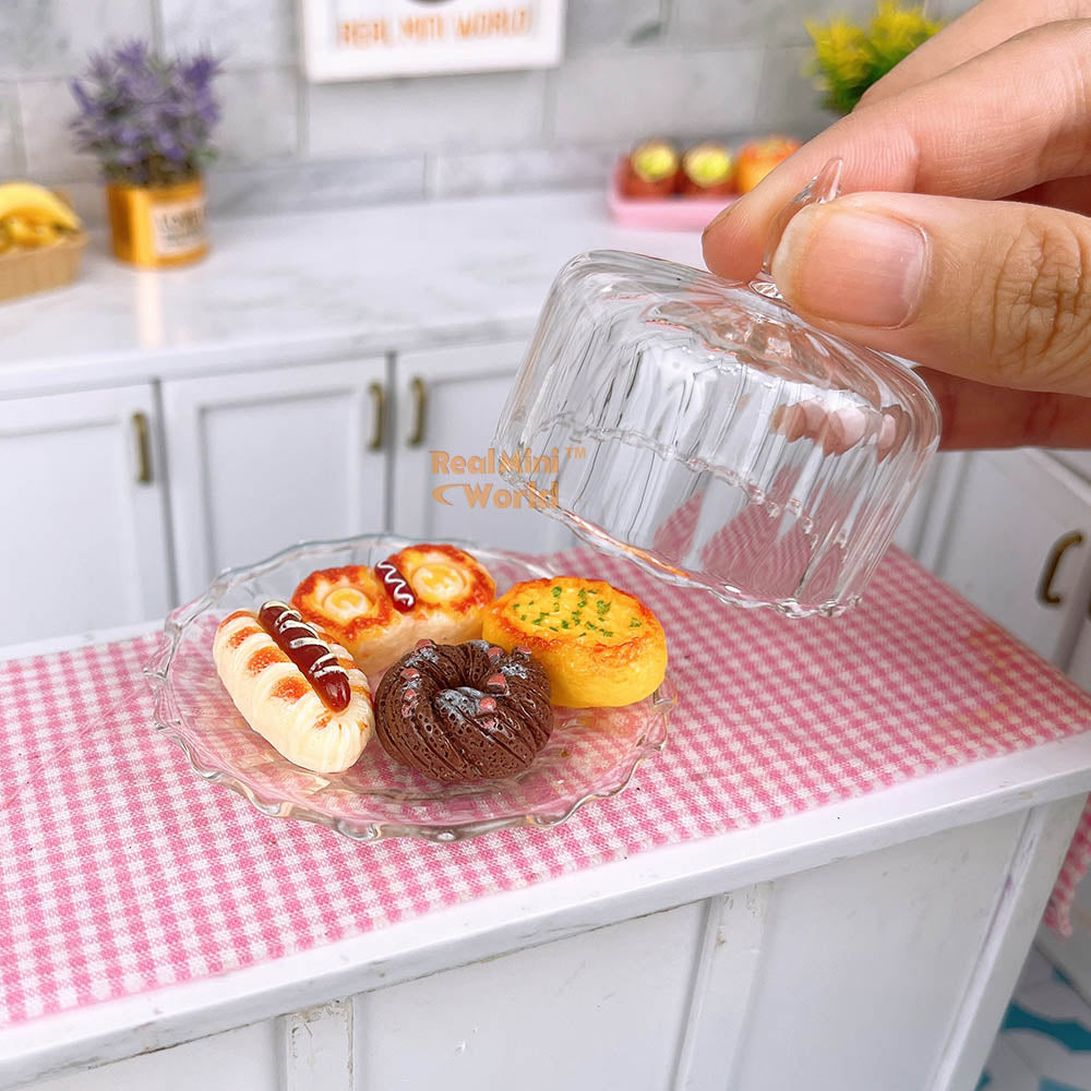 Miniature Glass Cake Dome + Plate Set | Tiny Baking Shop – Real Mini World