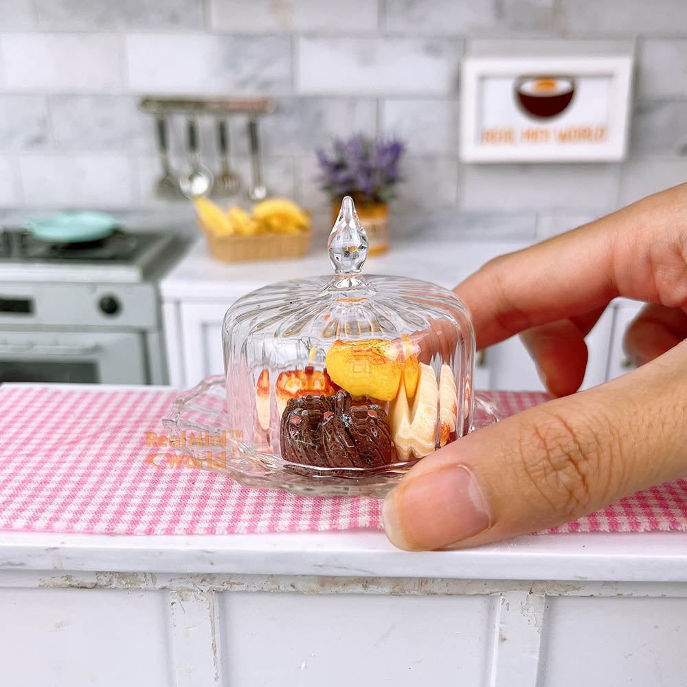 Miniature Glass Cake Dome + Plate Set | Tiny Baking Shop – Real Mini World