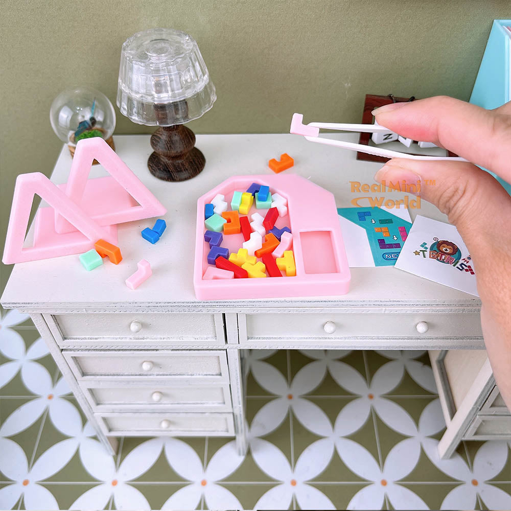 Miniature REAL Tetris Puzzle Set (Pink) | Dollhouse Miniature Shop ...