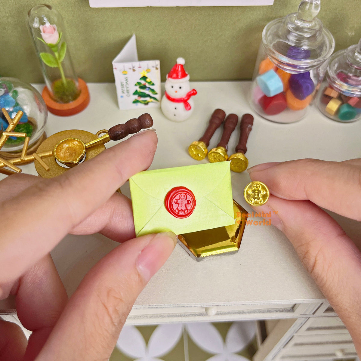 Miniature REAL Wax Seal Stamp Christmas Set | Dollhouse Miniature Shop ...