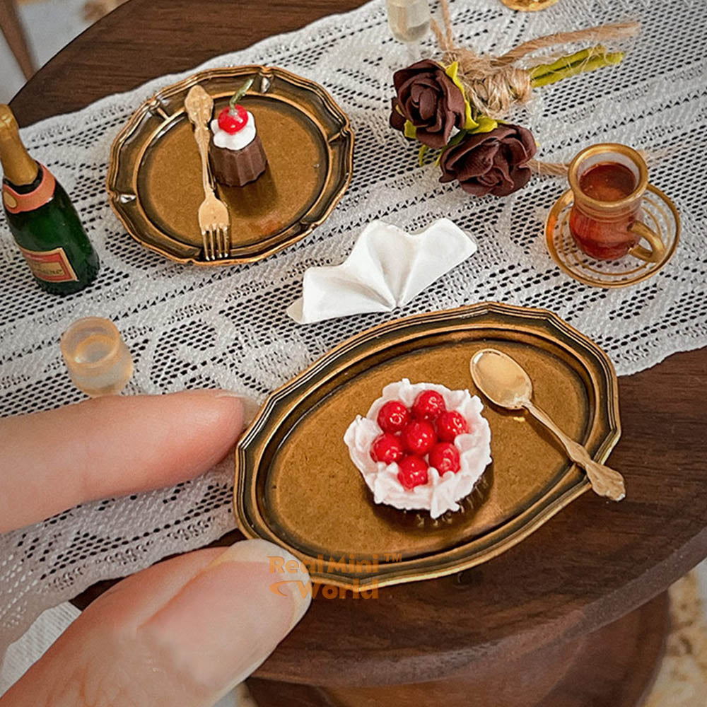 Miniature Bronze Plate & Cutlery Set | Mini Cooking Shop – Real Mini World
