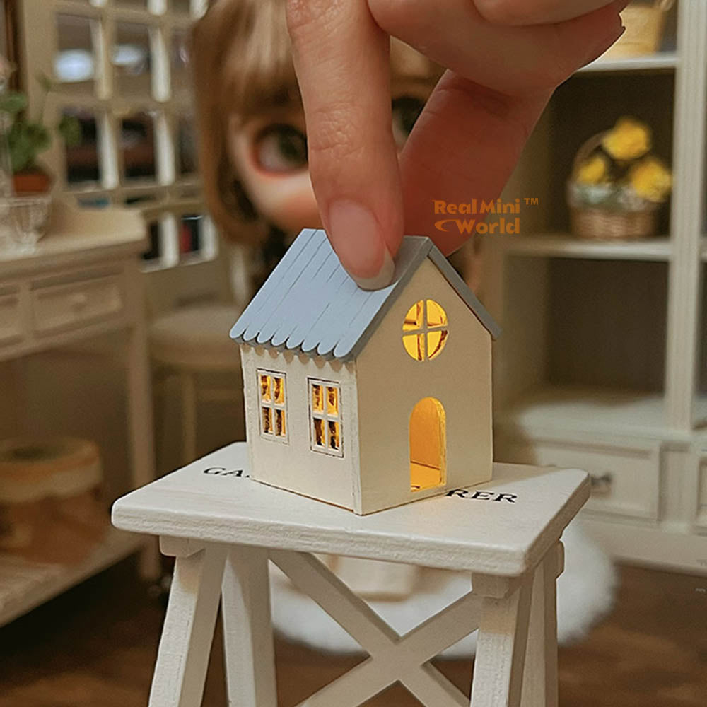 Miniature Wooden Painted House REAL Lamp | Functioning Miniature Shop ...
