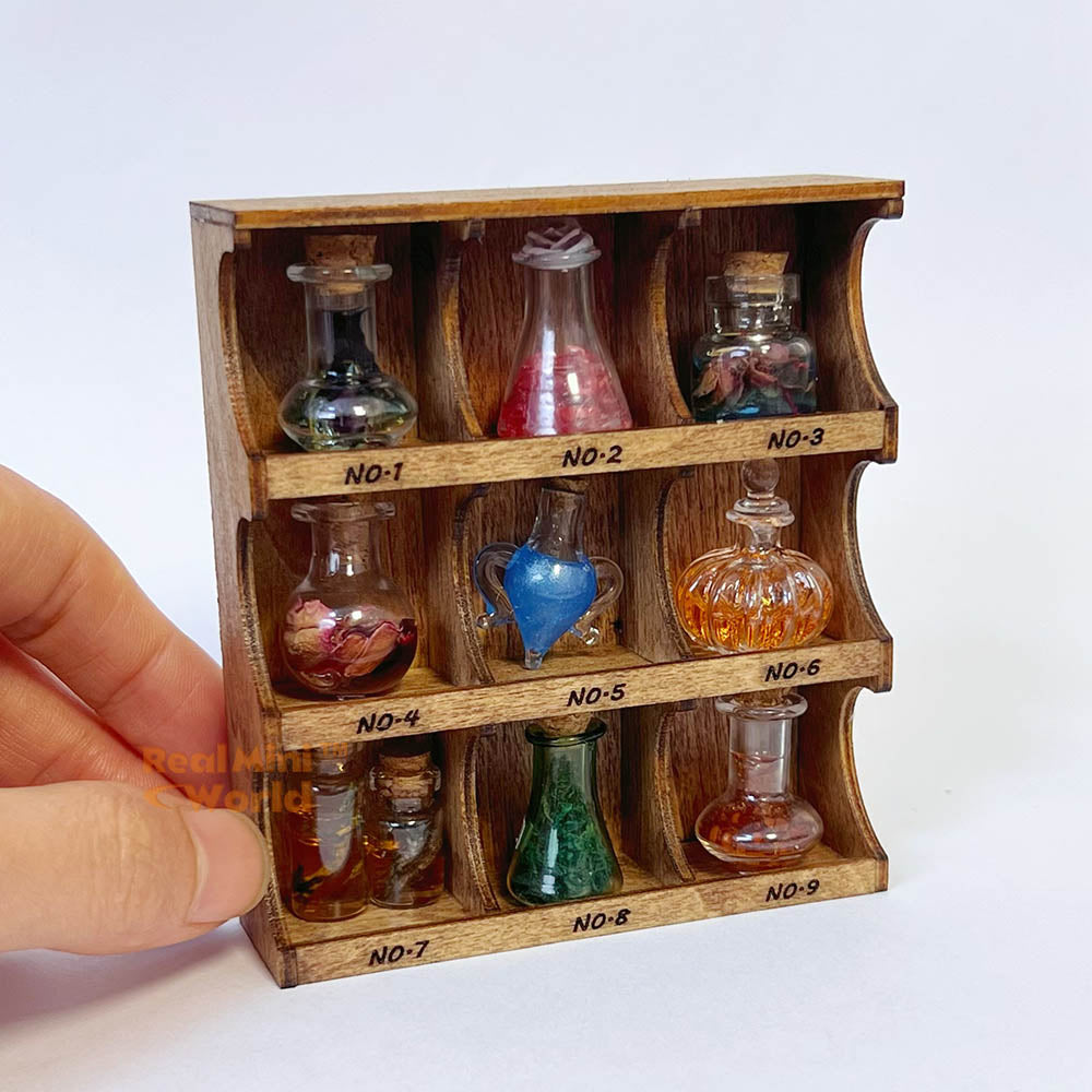 Miniature Wooden Potion Rack | Dollhouse Miniature Shop – Real Mini World