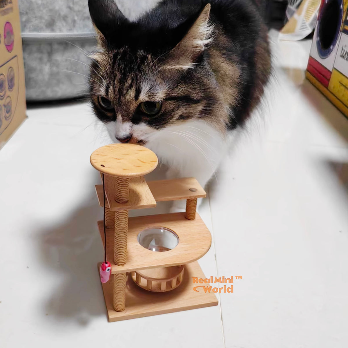 Miniature Wooden Cat Tree | Dollhouse Miniature & Diorama Shop – Real ...