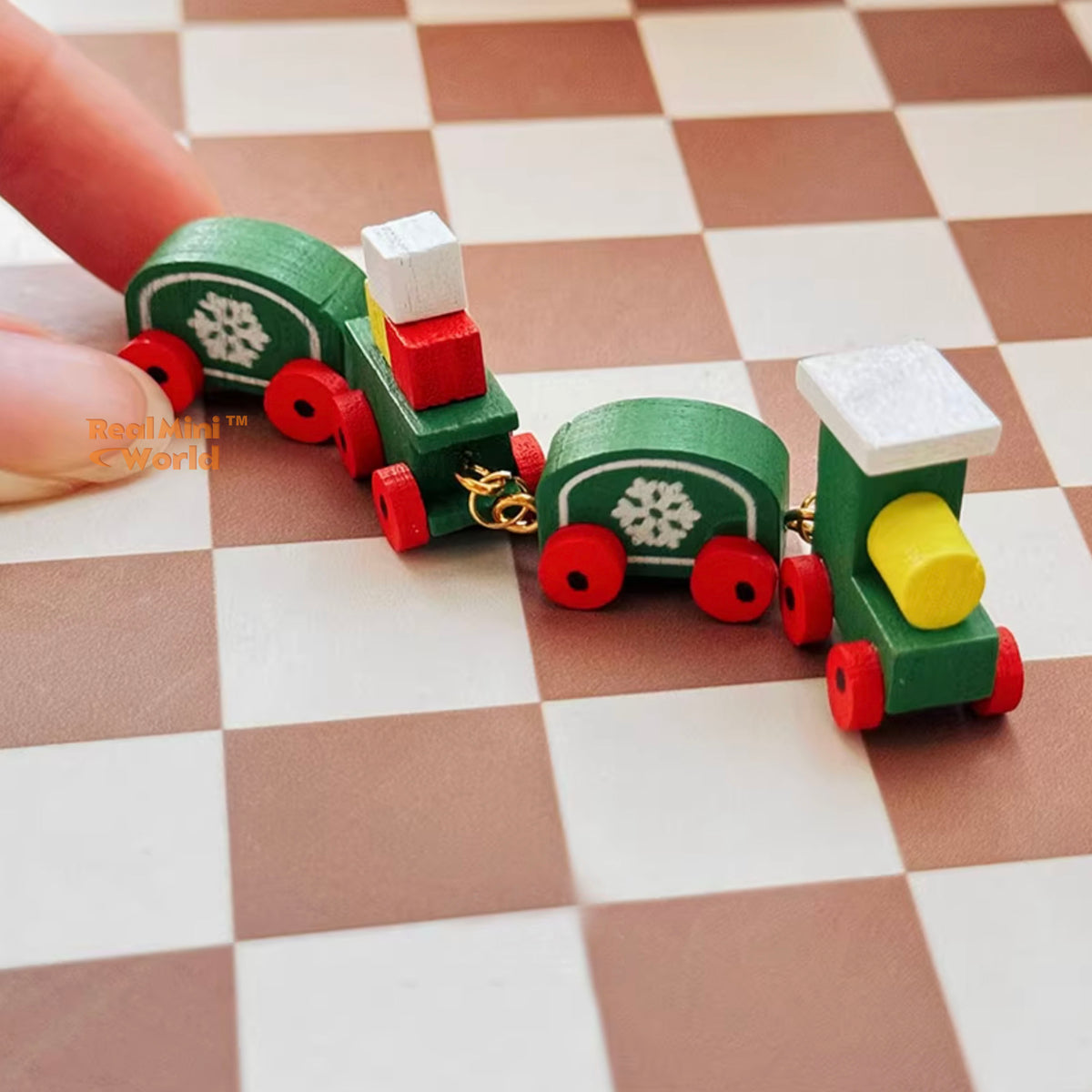 Miniature Green Wooden Christmas Train | Dollhouse Miniature Shop ...