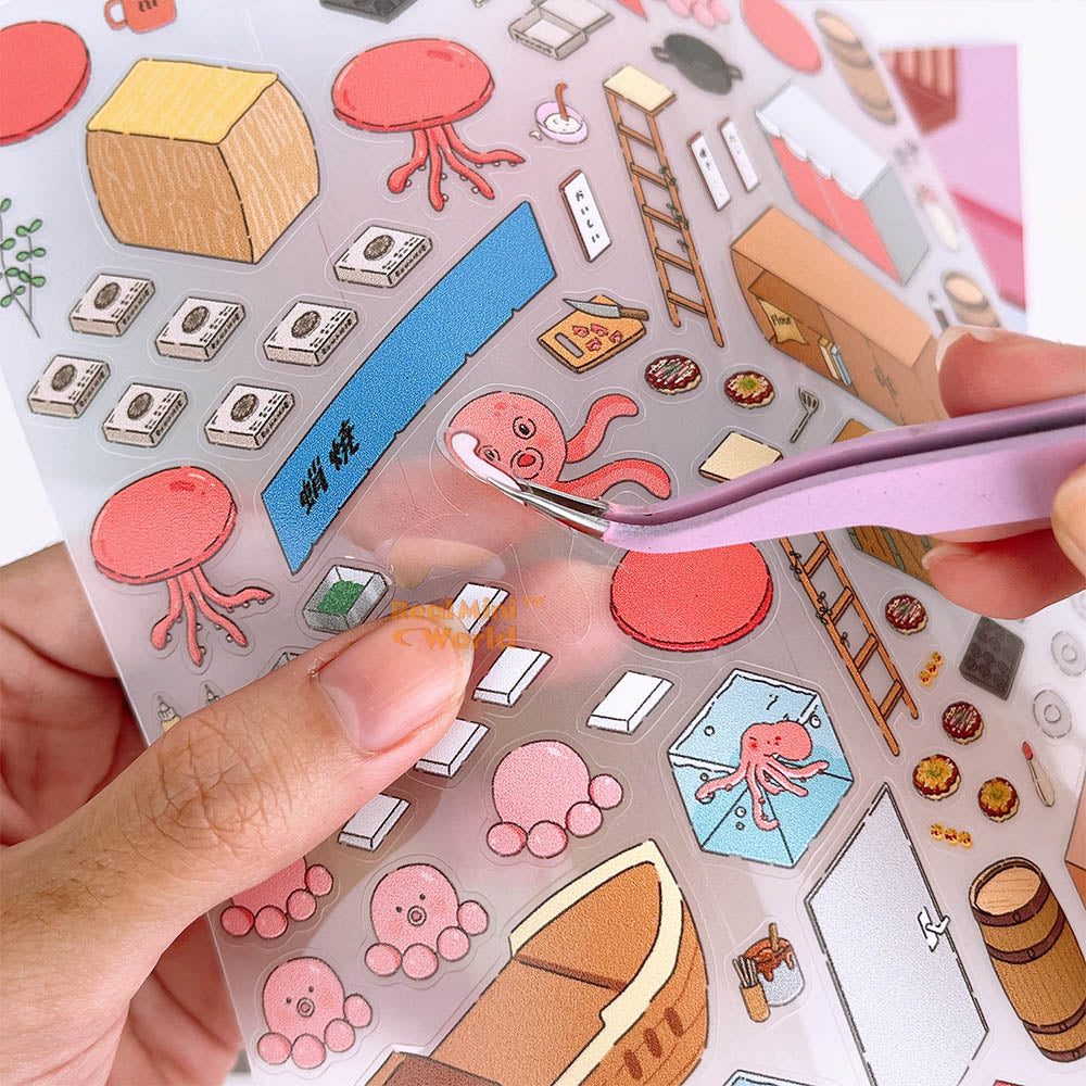 Takoyaki Shop Isometric Deco Sticker Kit | Real Mini World