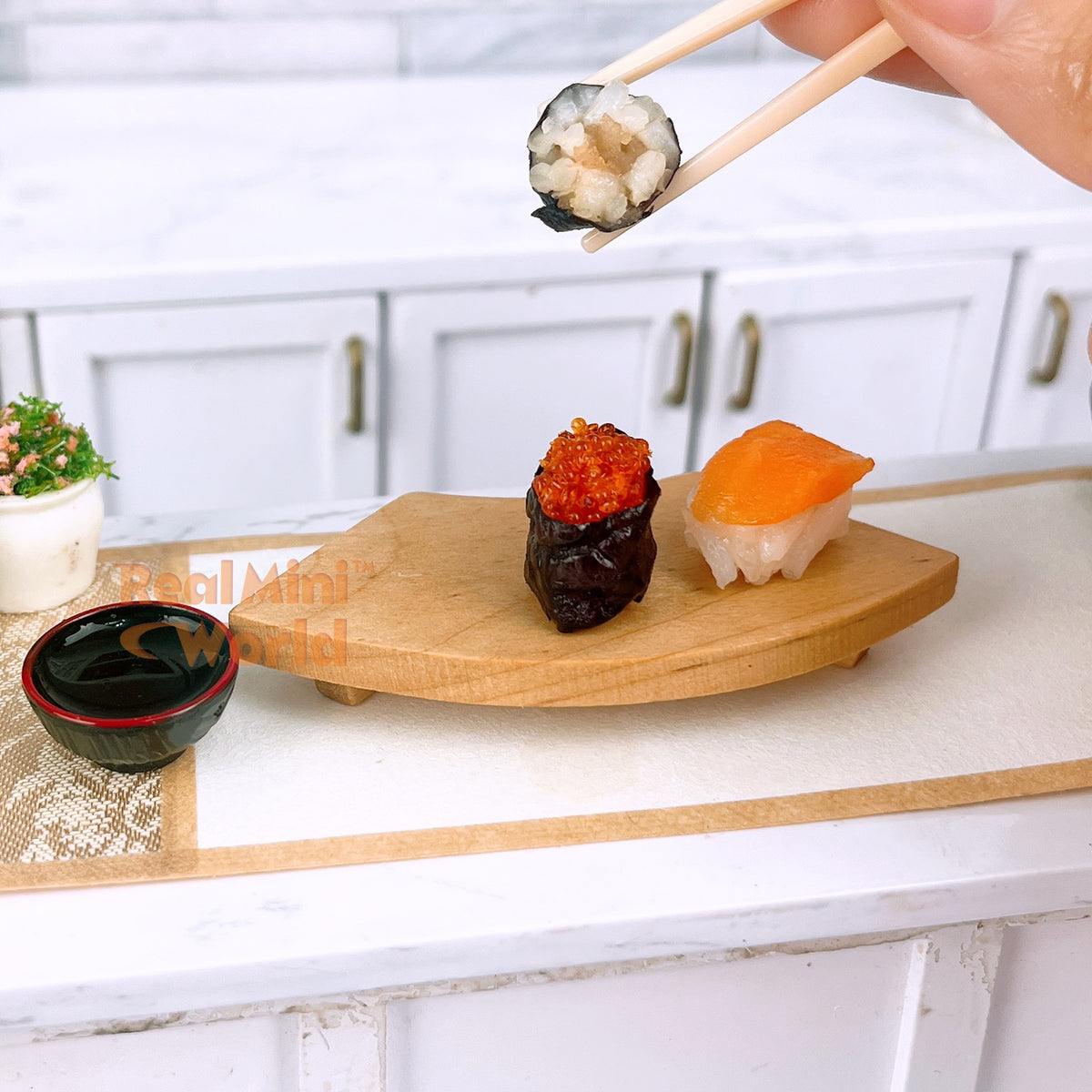 Miniature Wooden Sushi Geta Curve Plate | Japanese Mini Cooking Shop ...