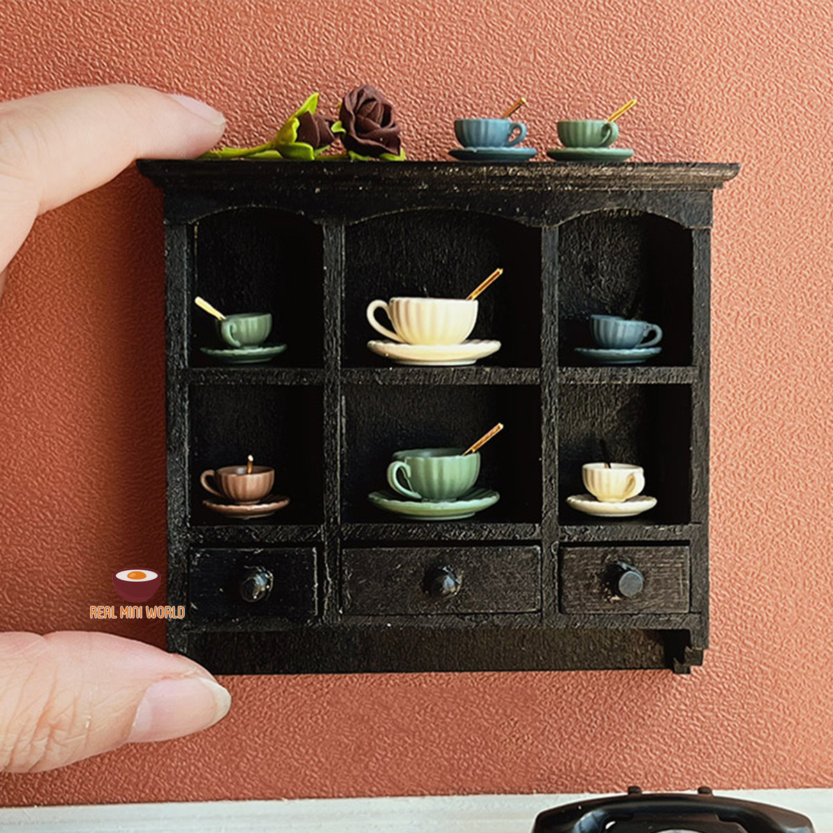 Miniature Black Wall Mounted KitchenCabinet | Miniature Kitchen Shop ...