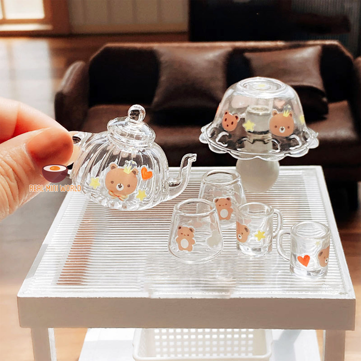 Miniature Kawaii Bear Glass Real Tea-ware ｜Miniature Real Cooking – Real Mini World