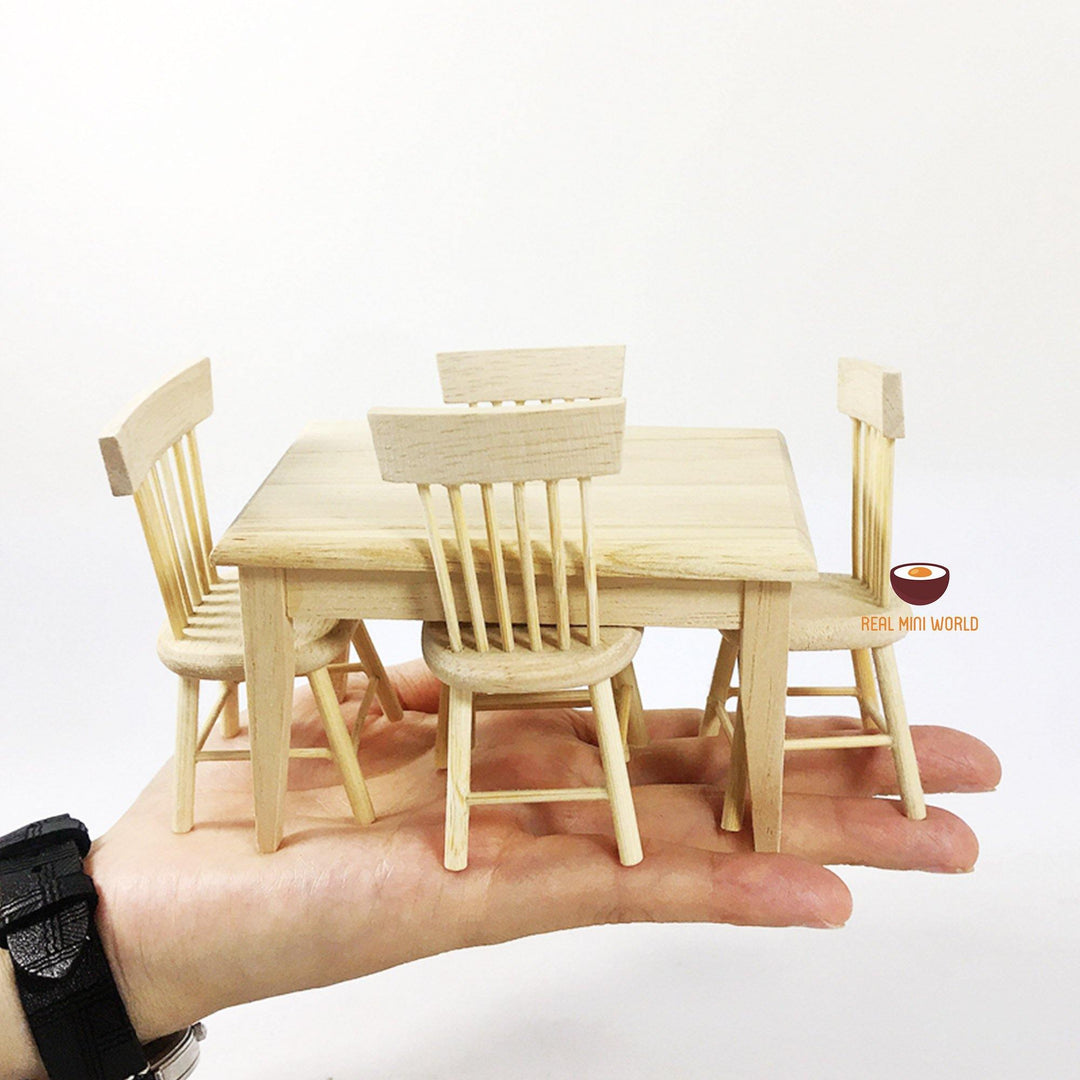 Miniature dollhouse dining table and chair | Real Mini World