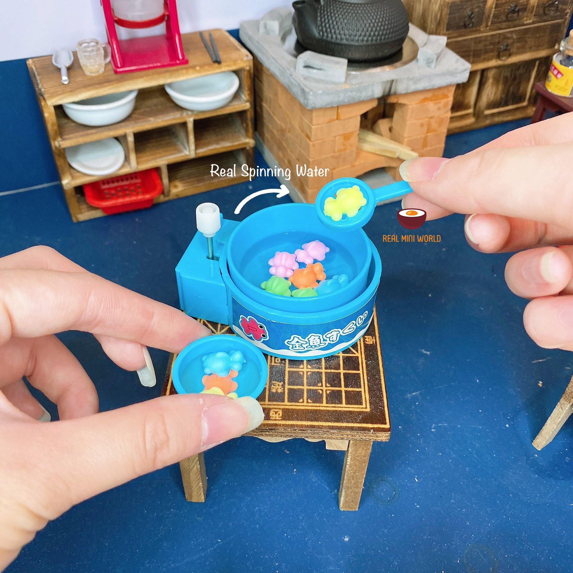 Miniature real water spinning goldfish scooping toy | Real Mini World