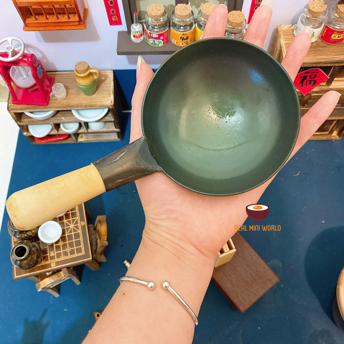 Miniature iron cast frying pan with wooden grip : cook real tiny food ...