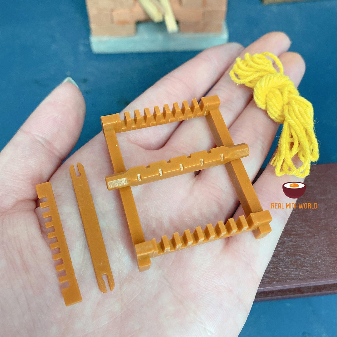Miniature RANDOM COLOR REAL WORKING weaving loom kit DIY dollhouse kni ...