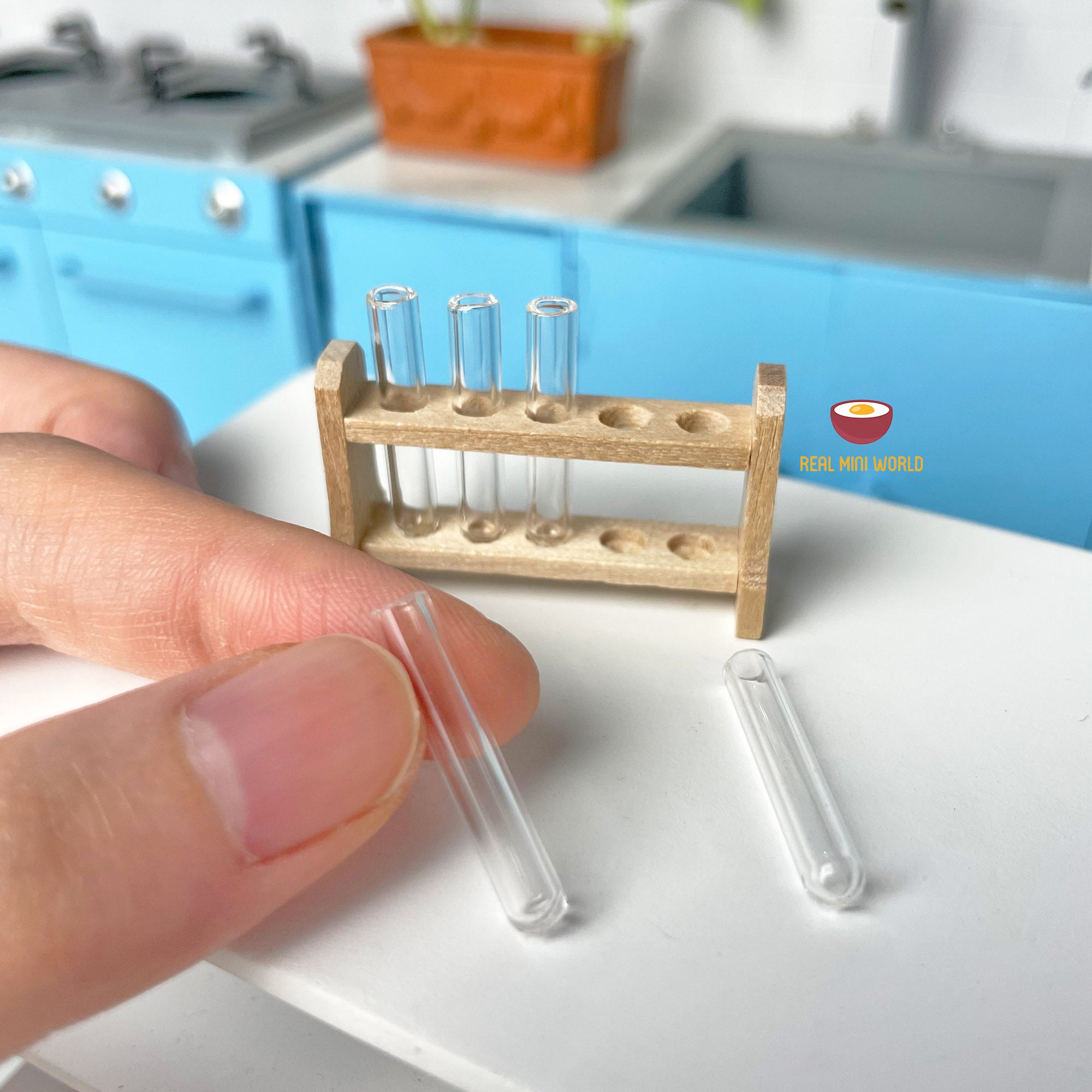 REAL Miniature Glass Test Tube with Wood Rack – Real Mini World